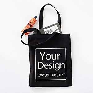 KEEVICI Double-sided Printing To Customize Your Own Personalized Canvas Tote Bag (1,Black)