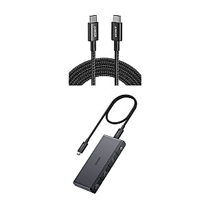 Anker USB C Hub, 556 USB-C Hub (USB4, 8-in-1) with 1.6ft USB4 Cable, 10 Gbps USB-C and USB-A Data Ports, 8K HDMI and DisplayPort New Nylon USB C to USB C Cable 100W 10ft, USB 2.0 Type C Chargi