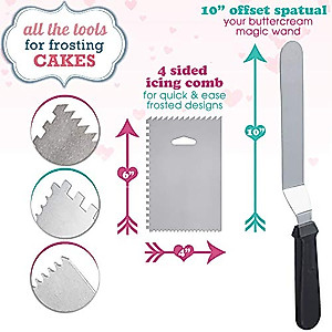 ForeverSmooth Cake Turntable Stand- Sturdiest Rotating Cake Leveler & Slicer. Decorating Supplies Kit w/Offset Spatula Set, Icing Bench Scraper, Cake Boards. 12 Inch White Spinner Baking Accessories