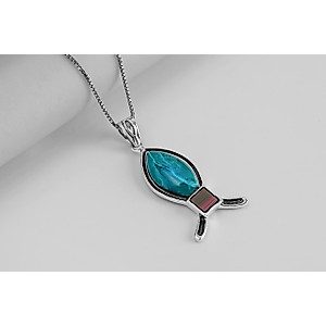 The Peace of God Eilat Stone Silver Pendant Nano Sim New Testament Ichthys studded