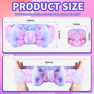 WSYUB Spa Headband and Matching Wrist Bands for Washing Face, Fuzzy Skincare Bow Headbands, Soft Facial Makeup Head Bands, Shower Hair Sleepover Party Supplies