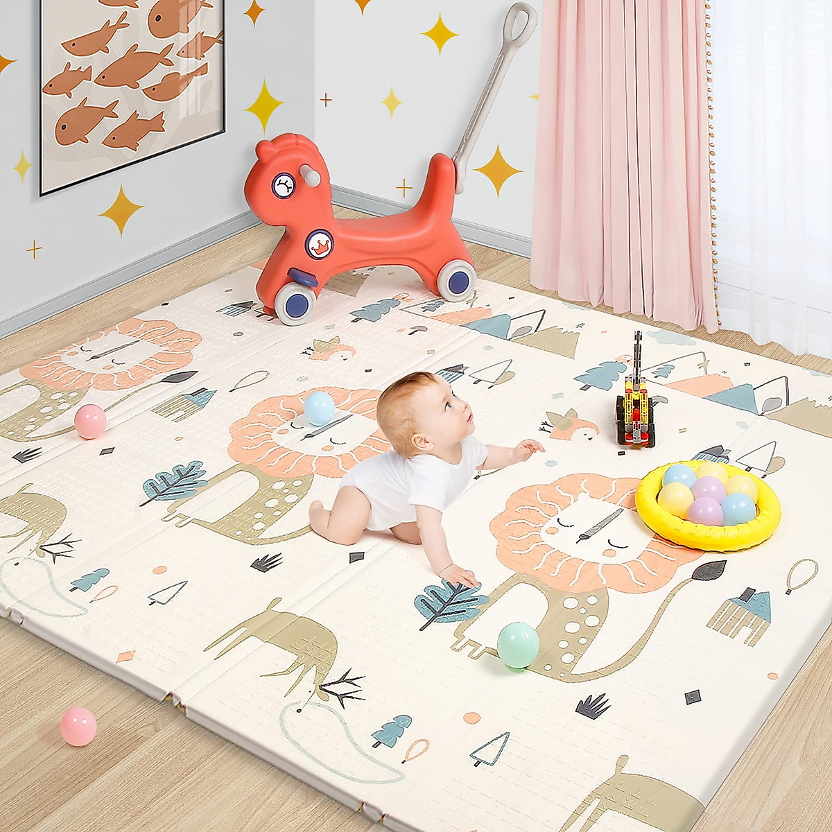 Baby Playmat for Crawling,0.6in Thick Extra Large Foldable Play Mat for Baby, Waterproof Non Toxic Anti-Slip Reversible Foam Playmat for Toddlers Kids(79 * 71 * 0.6)