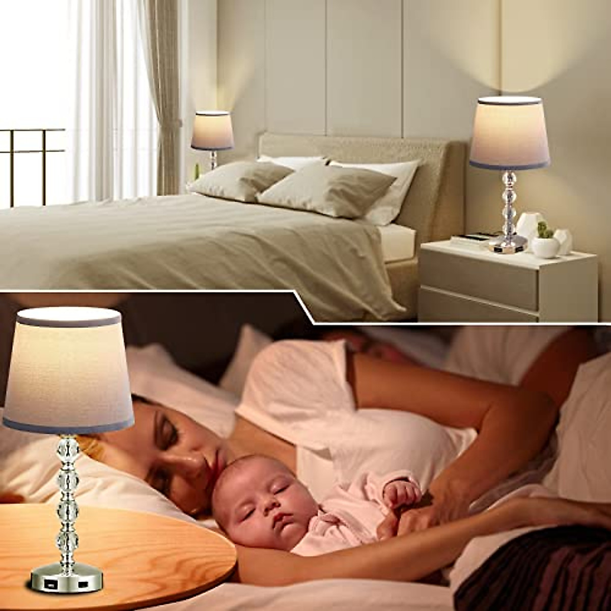 Unfusne Lamps for bedrooms Set of 3, Touch Control Table Lamp 3 Way Dimmable Nightstand Lamp with White Fabric Shade, Small Lamp