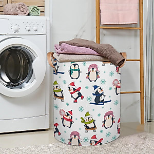 Large Laundry Hamper Winter Animal Penguin,Collapsible Laundry Basket,Dirty Cloth Hamper,Storage Basket Bin for Blankets Dirty Cloth Toy in Laundry Room Living Room Bedroom Colleage Dorm
