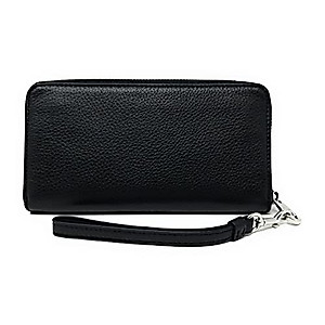 Coach Women's Long Zip Around Wallet in Pebbled Leather (Silver - Black)