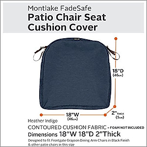 Classic Accessories Montlake FadeSafe Water-Resistant 18 x 18 x 2 Inch Square Outdoor Seat Cushion Slip Cover, Patio Furniture Chair Cushion Cover, Heather Indigo Blue, Patio Furniture Cushion Covers