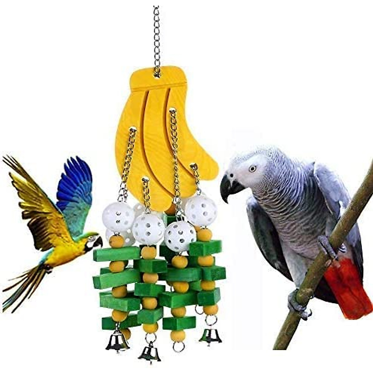 Litewoo Large Bird Parrot Chewing Toys, Colorful Banana Shape Chew Wood Toy for Medium Large Bird and Parrot