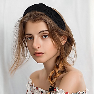 Drnytunk 4 Pack Knotted Wide Headbands for Women Girls Cute Head Wrap in Solid Color Non-slip Hair Accessories for Daily Festival Gifts(Black White Khaki Coffee)