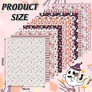 JarThenaAMCS 12Pcs Halloween Cotton Fabric Bundles 18 x 22 Inch Pumpkin Ghost Flower Fat Quarters Pink Black Holiday Sewing Fabrics for DIY Craft Party Decor