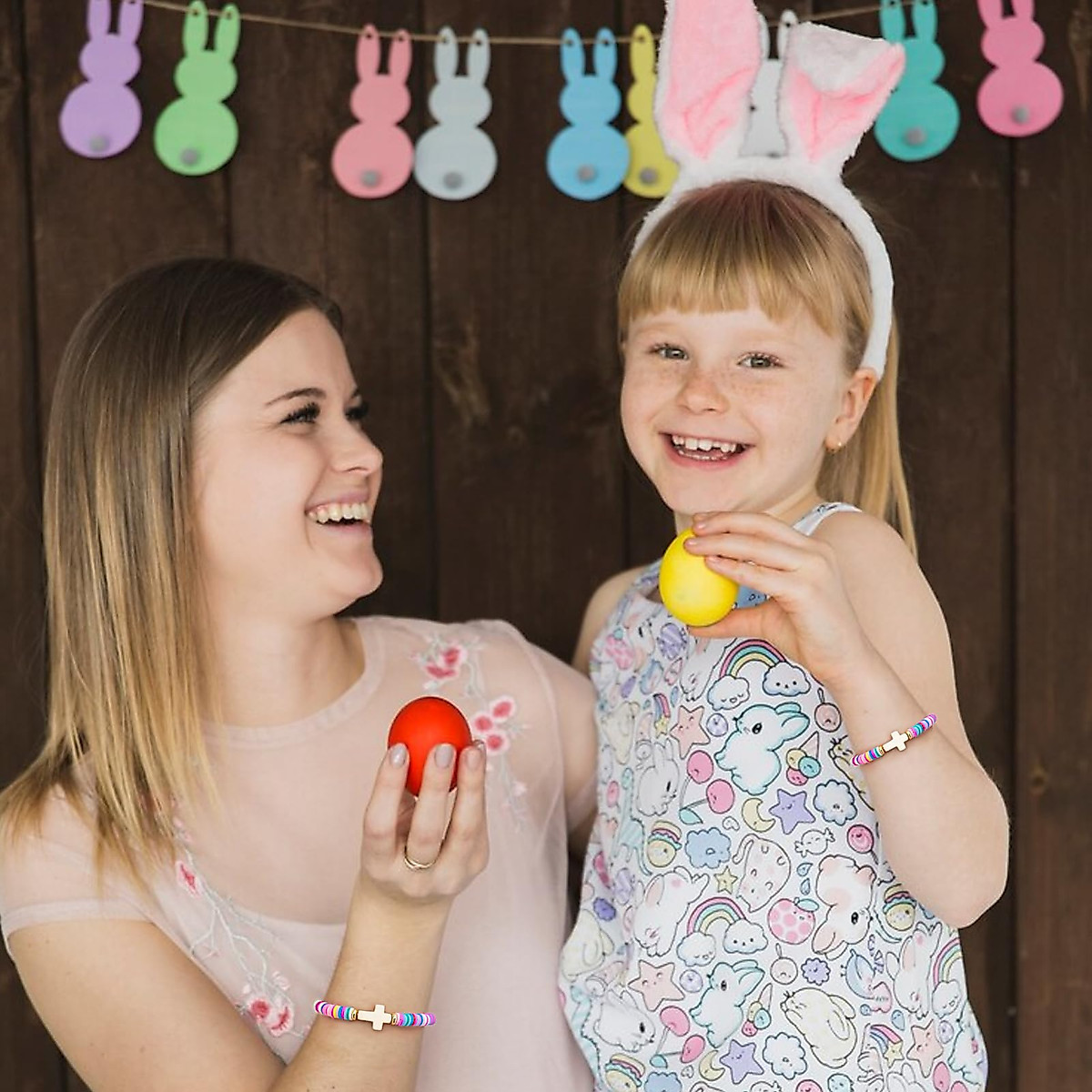 TOLOWOBK Easter Basket Stuffers for Toddler Teens Girls Egg Fillers Cross Bracelet Christian Easter Basket Essentials Gifts for Kids Jesus WWJD Bracelets Religious Catholic Gifts for Teen Girls Boys