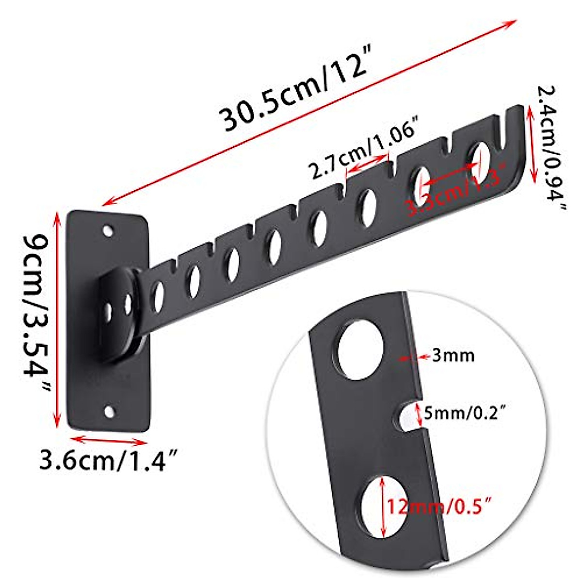 Sumnacon 12 Inch Stainless Steel Clothes Hanger Racks - 2Pcs Wall Mounted Folding Garment Hooks with Screws, Space Saver Clothing and Closet Storage Organizer for Laundry Room Bedroom Bathroom, Black