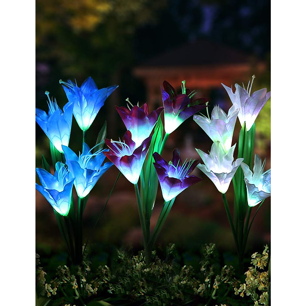 Bright Zeal 3 Bundle 12 Lily LED Fairy Solar Garden Light with Color Changing Flower Lights - Multi Color Solar Lights Outdoor Garden LED Flower Waterproof - Solar LED Metal Flower Stake Lights