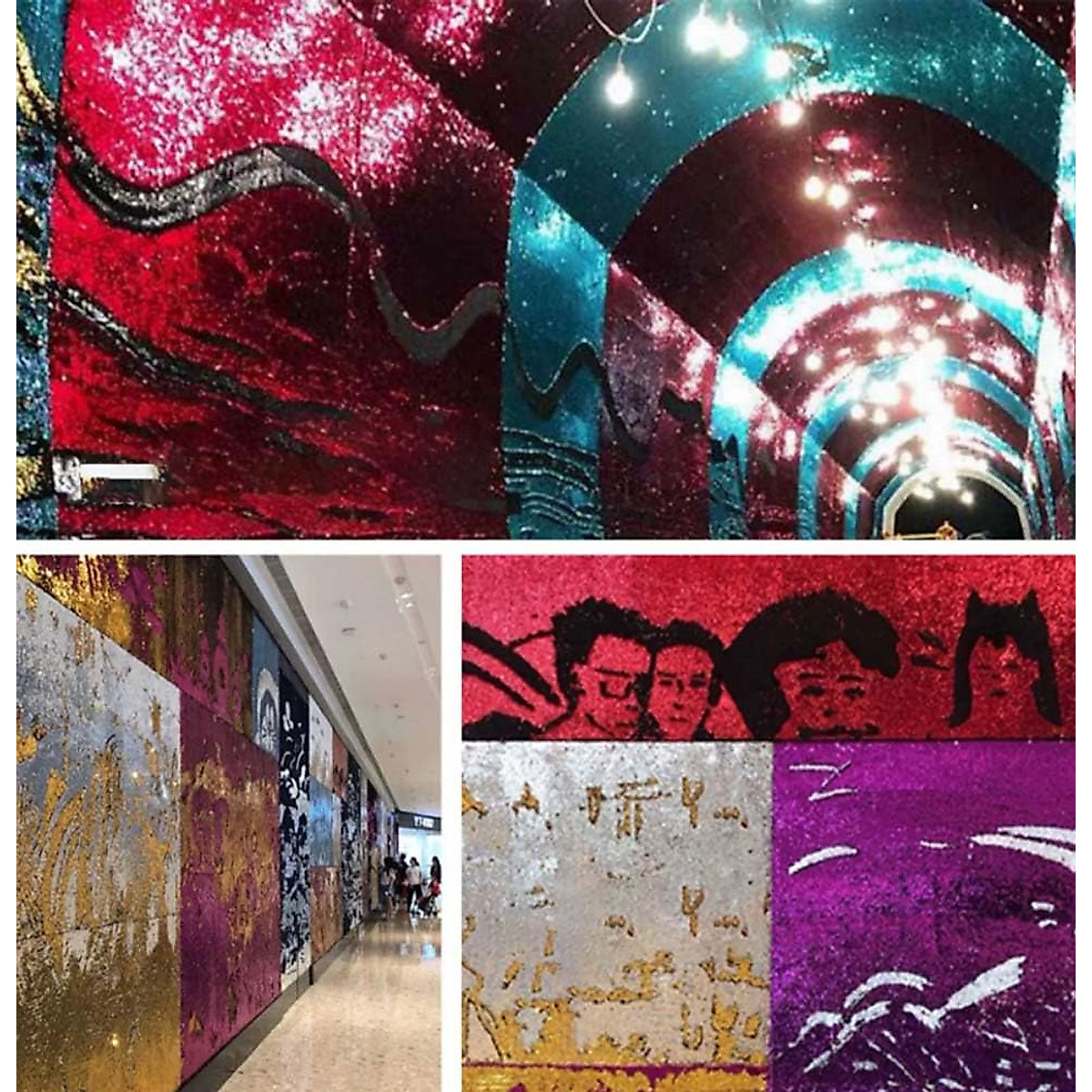 Sequin Fabric Sensory Wall 5mm High Density Reversible Sequin Fabric for Kids Fabric by The Yard Christmas Colors（1 yd, Red to Green