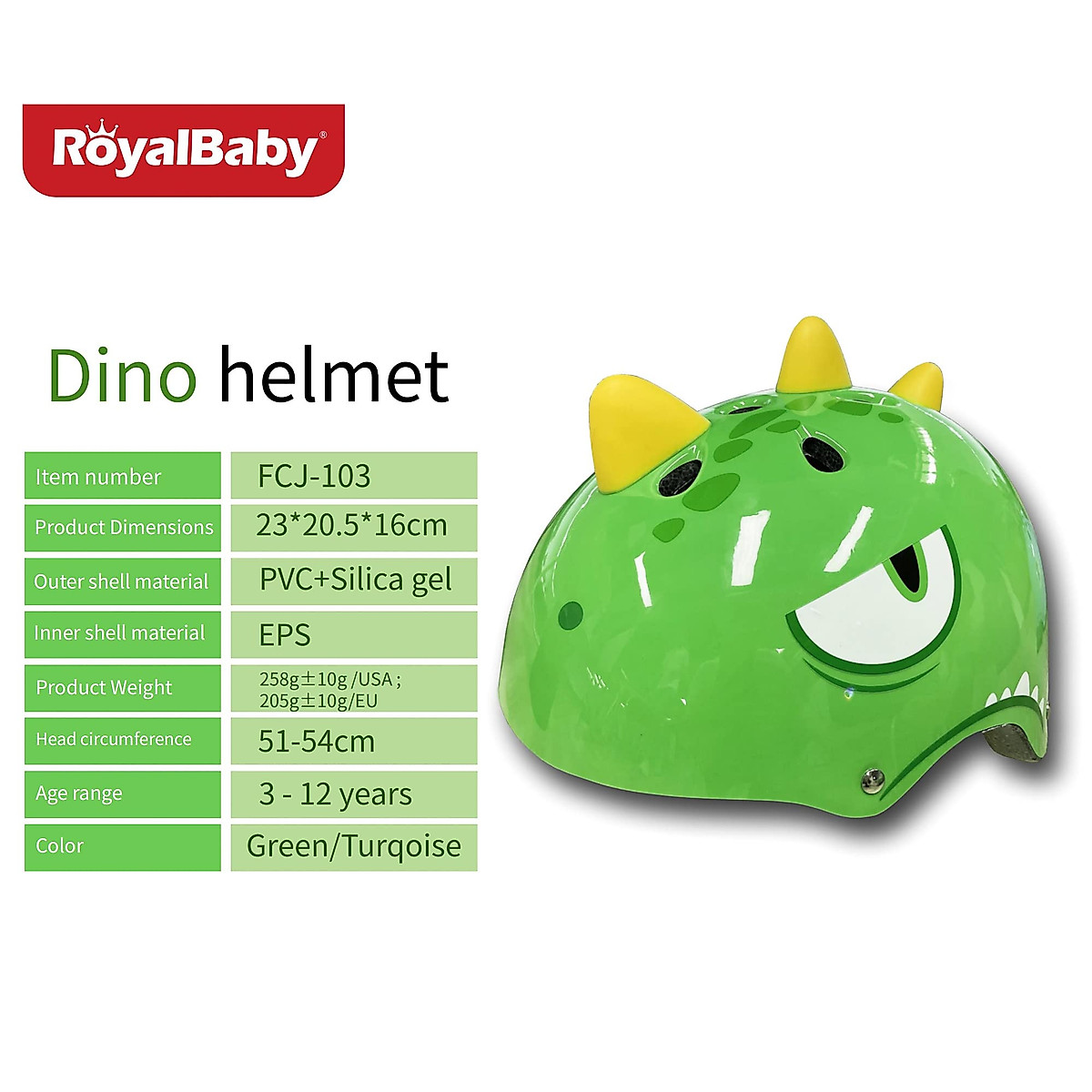 RoyalBaby Kids Bike Helmet Toddler to Youth Sizes for Boys Girls Dinosaur Helmet Green Dino Helmets for Multi-Sport