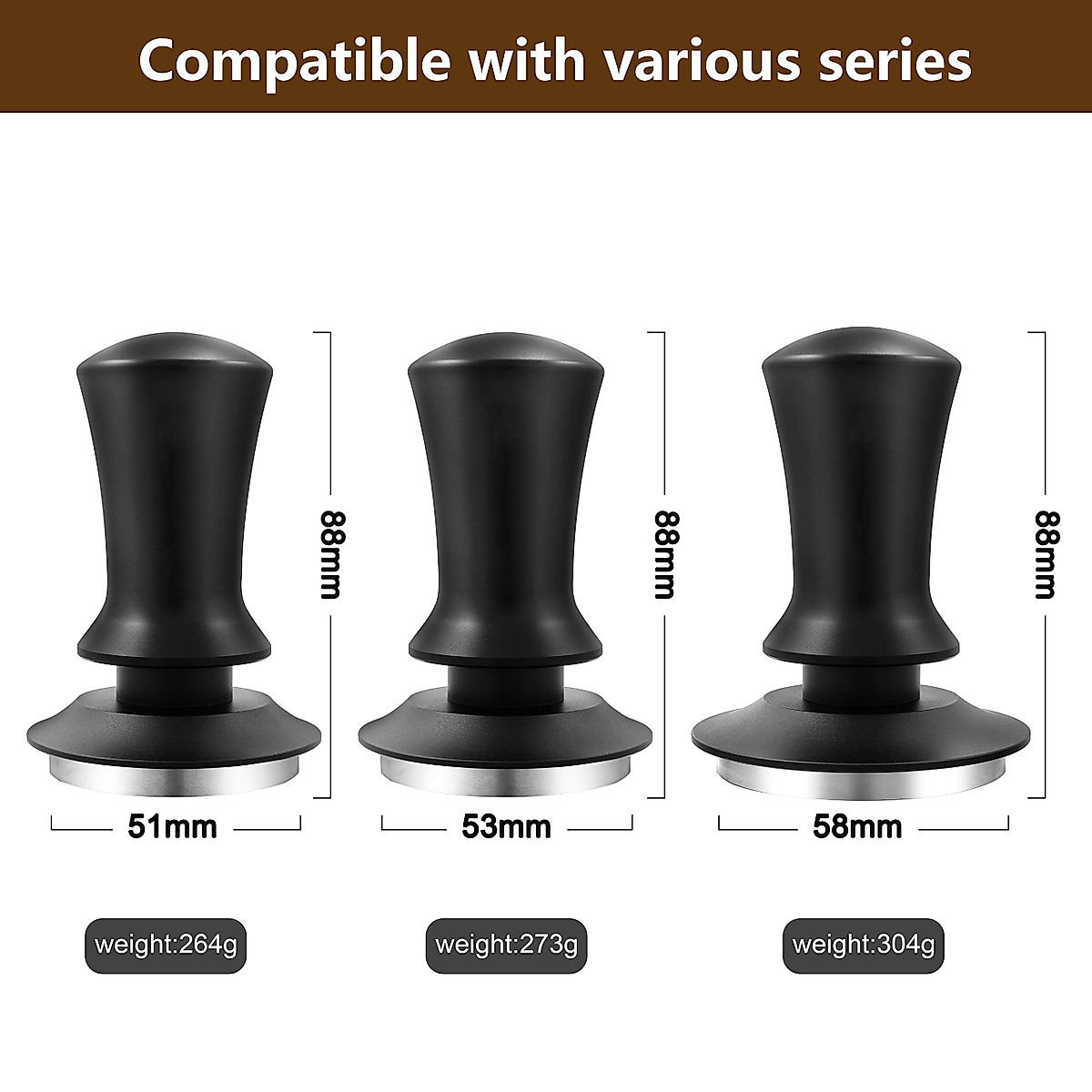 K COOL Coffee Tamper, Espresso Tamper, Premium Barista Tamper with Calibrated Spring, 100% Flat Stainless Steel Base Tamper for Espresso Coffee Machine (51mm, Black)