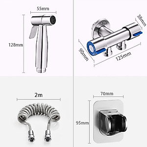 ZLOCYIVHE Toilet Bidet Sprayer kit Jet Spray for Toilet Portable Toilet Attachment Sprayer Bidet Sprayer kit for Toilet ABS 2m Hose Double Control Angle Valve for Sink,Brushed(Brushed)