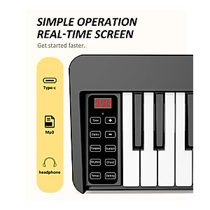 Finger Dance 61 Key Folding Piano Keyboard, Upgrand Imitation Wood Texture Keyboard Portable Piano, Bluetooth & MIDI, Foldable Keyboard Piano for Beginner - Deep Black