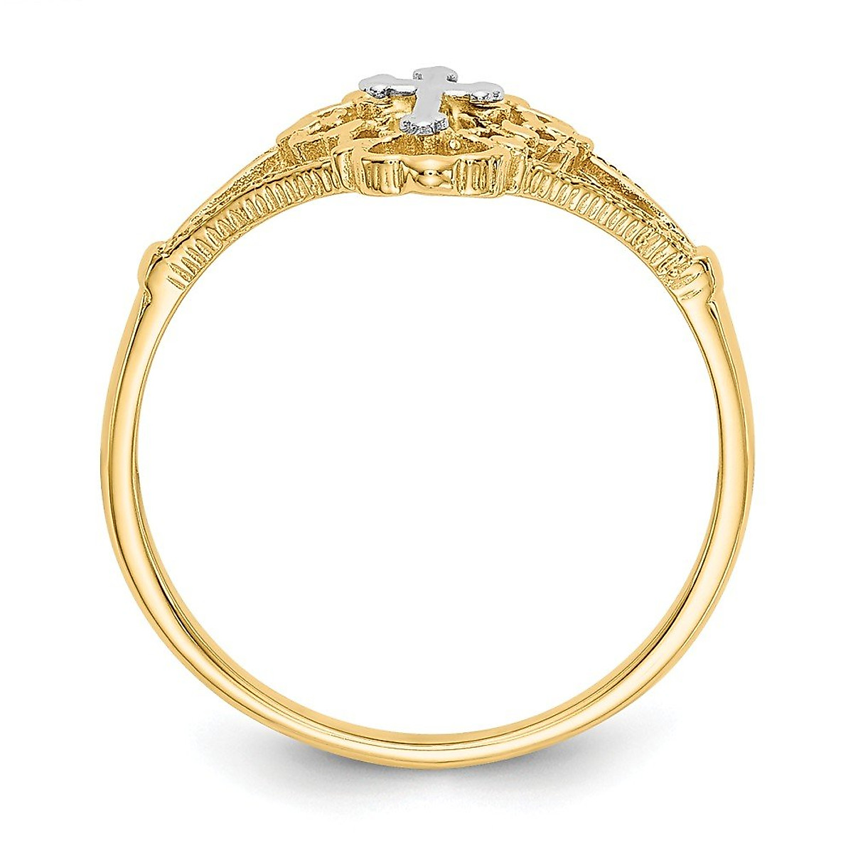 Size 7 - Solid 14k Gold Two-Tone Diamond-Cut Cross Ring (2mm)