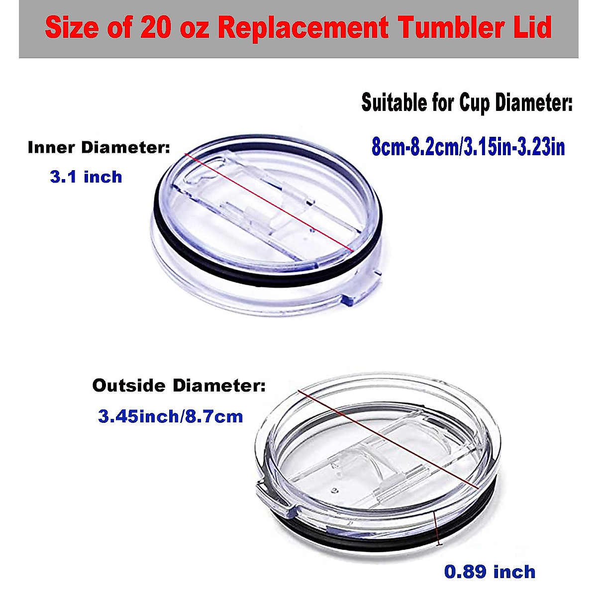 Asande Tumbler Lids Spillproof 20oz,Splash Resistant for Yeti Rambler,Old Style RTIC,Ozark Trail,Coffee Mug and More Cooler Cup,Splash Proof Open - Close Slide Lid Straw Friendly 4Pack, White-4Pack