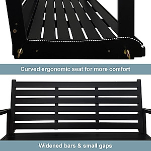 Wooden Porch Swing, Ergonomic Seat, Bench Swing with Hanging Chains and 7mm Springs, Heavy Duty 880 LBS, for Outdoor Patio Garden Yard (Black, 2-Seater Extra Large)