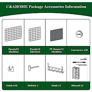 C&AHOME Wire Cube Storage Unit, Interlocking Metal Wire Organizer with Divider Design, Modular Cabinet with Plastic Panels, Bookshelf Stackable Closet Organizer with Small Hooks, Black UWCSIM08B