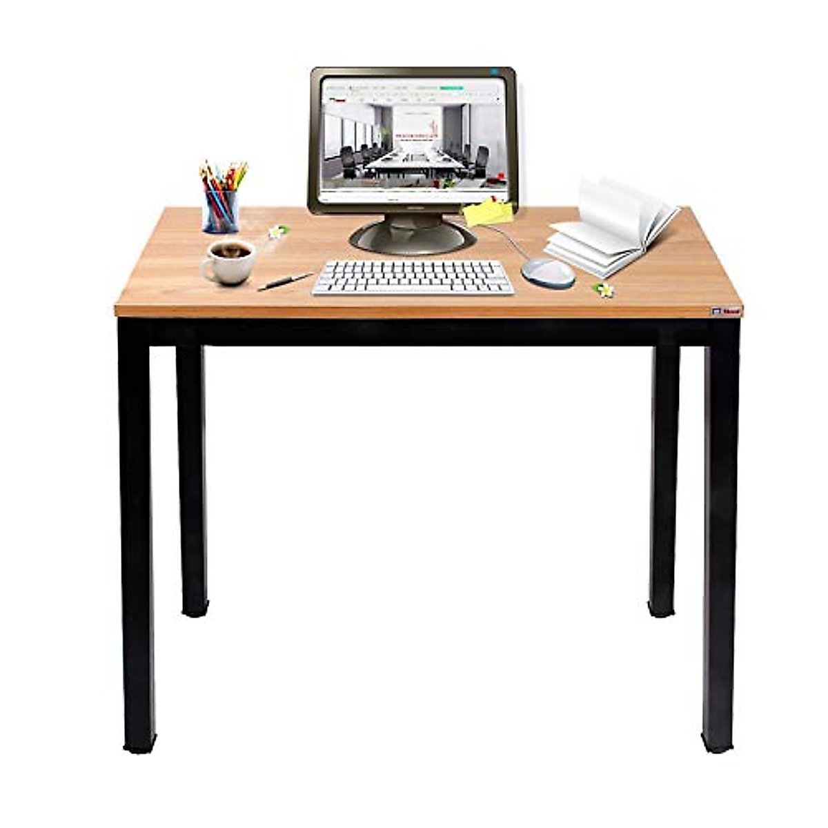 Need Small Computer Desk for Home&Office- 31.5'' Length Small Writing Desk Gaming Desk Students Laptop Use, Teak Color Desktop & Black Frame AC3BB(8060)