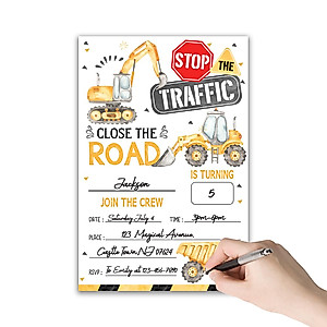 Grace Yonks Construction Birthday invitation, Dump Truck Party invite, Construction Birthday, 20 Invitations and Envelopes, Birthday party Invitations, Birthday Party Supplies.(075)