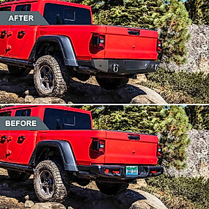 RYNOSKIN Rear Bumper Fit 2020-2025 Jeep Gladiator JT Heavy Duty Gladiator Rear Bumper Guard with D-Rings Can Add License Plate Lights Heavy Texture Black