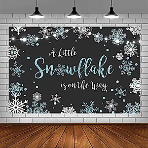AIBIIN 7x5ft Snowflake Baby Shower Backdrop Winter Blue and Silver Snowflake Baby Shower Party Decorations Wonderland Snow Diamond Glitter Christmas Xmas Banner Photography Background Photo Props