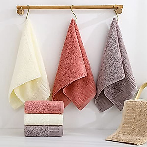 sense gnosis Khaki Hand Towels Set of 2 Decorative Long Terry Striped Pattern 100% Cotton Soft Absorbent Hand Towel for Bathroom 13 x 29 Inch