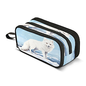 J JOYSAY Fox White Snow Pencil Case Pouch Big Capacity Pencil Bags with Zipper Portable Pencil Box Large Marker Case for Teens Adults Kids