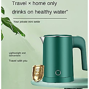 Small Electric Kettle Stainless Steel, 0.6L Portable Travel Kettle with Double Wall Construction, Mini Hot Water Boiler Heater, Electric Tea Kettle for Business Trip, Camping, Travel, Office (Green)