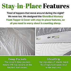 GhostBed 3 Inch Cooling Gel Memory Foam Mattress Topper - Waterproof Cover, Protector & Topper in One, Queen