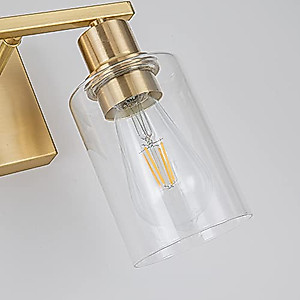 EMONG Gold Bathroom Light Fixtures,2-Lights Brushed Brass Vanity Light with Clear Glass Shade,Modern Wall Sconces for Hallway, Farmhouse,Living Room