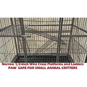 Extra Large Wrought Iron 4-Tiers Ferret Chinchilla Sugar Glider Rats Mouse Cage with Detachable Rolling Stand (32 x 19 x 64 H inches, Black Vein)