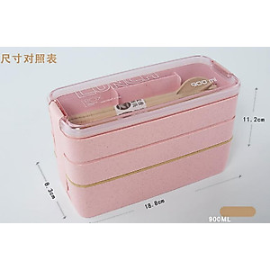 LETSKAB 2-Piece 3-in-1 Compartment Wheatgrass Bento Lunch Box Stackable lunch containers Leak Proof Eco-Friendly Adult Meal Prep Lunch box Container (Pink/Beige)