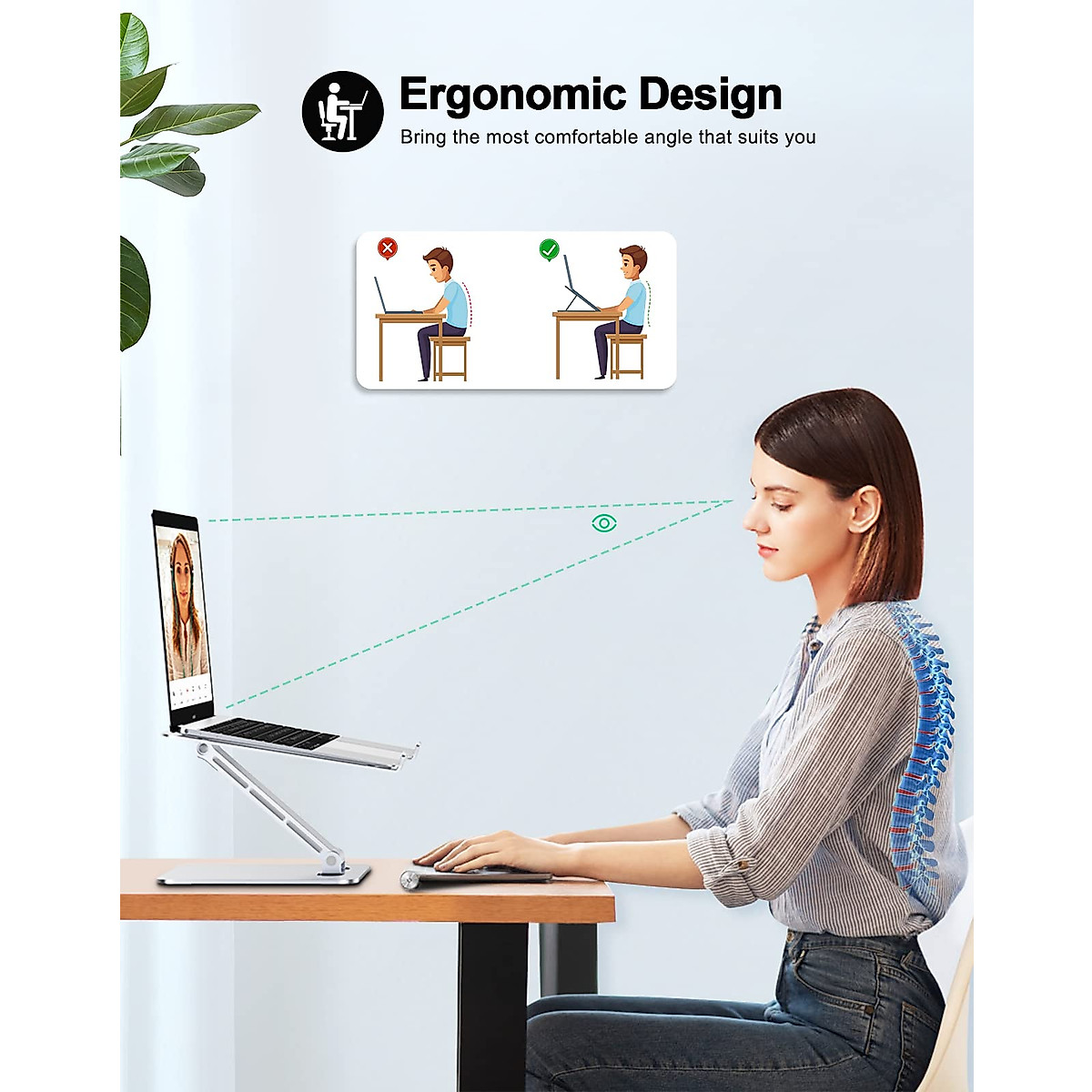 RIWUCT Foldable Laptop Stand, Height Adjustable Ergonomic Computer Stand for Desk, Ventilated Aluminum Portable Laptop Riser Holder Mount Compatible with MacBook Pro Air, All Notebooks 10-16"