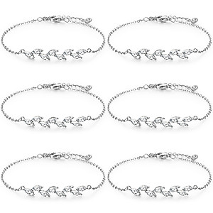 6 Pcs Bridesmaid Gifts Bridesmaid Bracelets Dainty Bracelets Tiny Zirconia Leaf Adjustable Bridal Bracelet Crystal Bracelet (Silver)