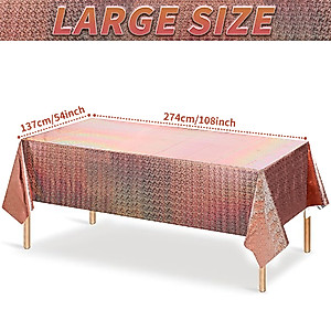 3PCS Iridescence Plastic Tablecloths Shiny Disposable Laser Rectangle Table Covers Holographic Foil Tablecloth Iridescent Party Decoration Birthday Bridal Wedding Christmas 54" x 108", Rose Gold