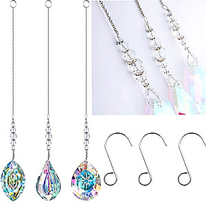 Crystal Suncatchers Hanging Crystals Rainbow 76mm Prisms Pendant with Chakra Beads for Window Decor (Pack of 3)