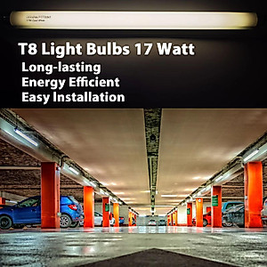 Konideke 8 Pack 24 inch F17T8 17 Watts Light Bulb 2 Foot Straight Fluorescent Tube T8 Tube Light Cool White 1400 Lumen G13 Medium Bi-Pin Cap 8 Count