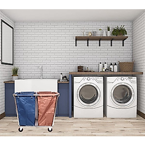 tonchean Rolling Laundry Sorter Cart 2 Bag, Commercial Laundry Hamper Basket Cart with Heavy Duty Lockable Wheels and Removable Bags Industrial Laundry Trolley Cart for Clothes Storage