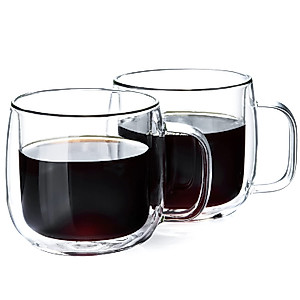 Unbreakable Double Walled Glass Coffee Mugs 300ml/10oz, Insulated Glass Coffee Mugs,Espresso Cups Set of 2,Borosilicate Glass Coffee Cups,Mocca Cups for Latte,Americano,Cappuccinos,Tea Bag,Clear Mugs