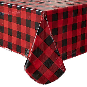 Newbridge Holiday Red and Black Buffalo Plaid Christmas Print Vinyl Flannel Backed Tablecloth, Country Rustic Red Black Cottage Check Xmas Wipe Clean Tablecloth, 60 Inch x 84 Inch Oblong/Rectangle