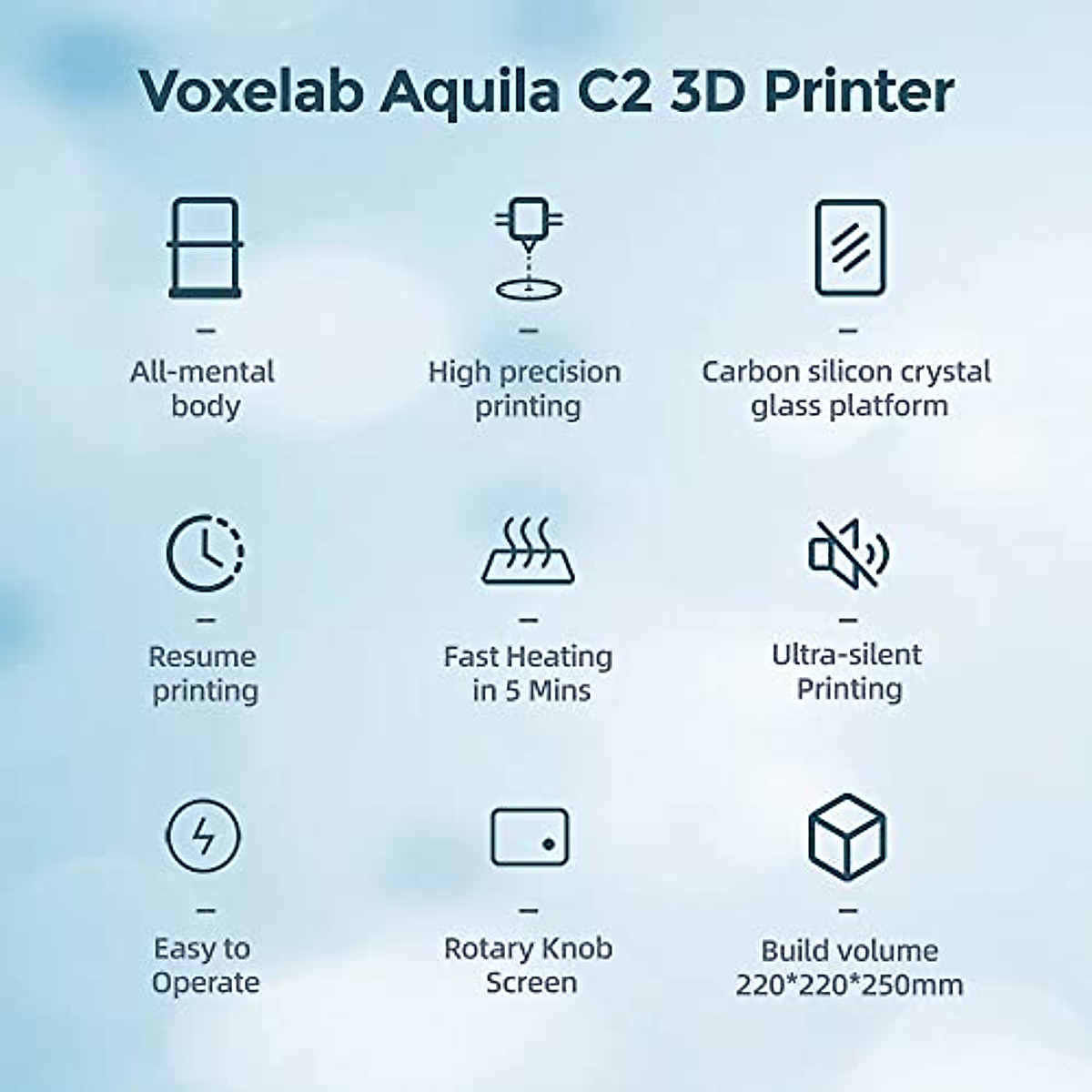 Voxelab Aquila C2 3D Printer, Fully Open Source FDM DIY Printers with Removable Build Surface Plate and Resume Printing Function, Print Size 220x220x250mm