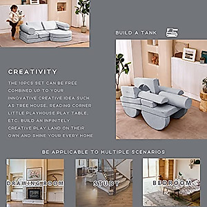 jela Kids Couch 14PCS Luxury, Floor Sofa Modular Furniture for Adults, Playhouse Play Set for Toddlers Babies, Foam Play Couch (Moonlight Grey, 57"x28"x18")