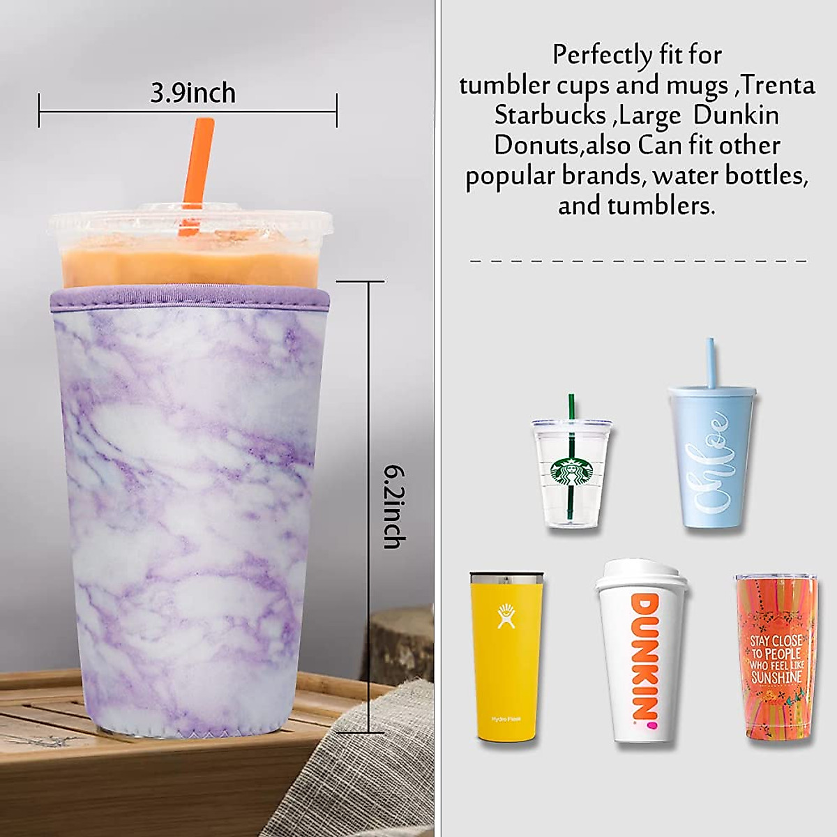 3 Pack Reusable Coffee Sleeves - Tall/Grande, Venti, Trenta - P.LOTOR Soft Cups - Iced Coffee Cozy Insulator - Neoprene Holder for Dunkin Donuts Coffee, McDonalds Coffee, Mccafe Coffee, Starbucks F