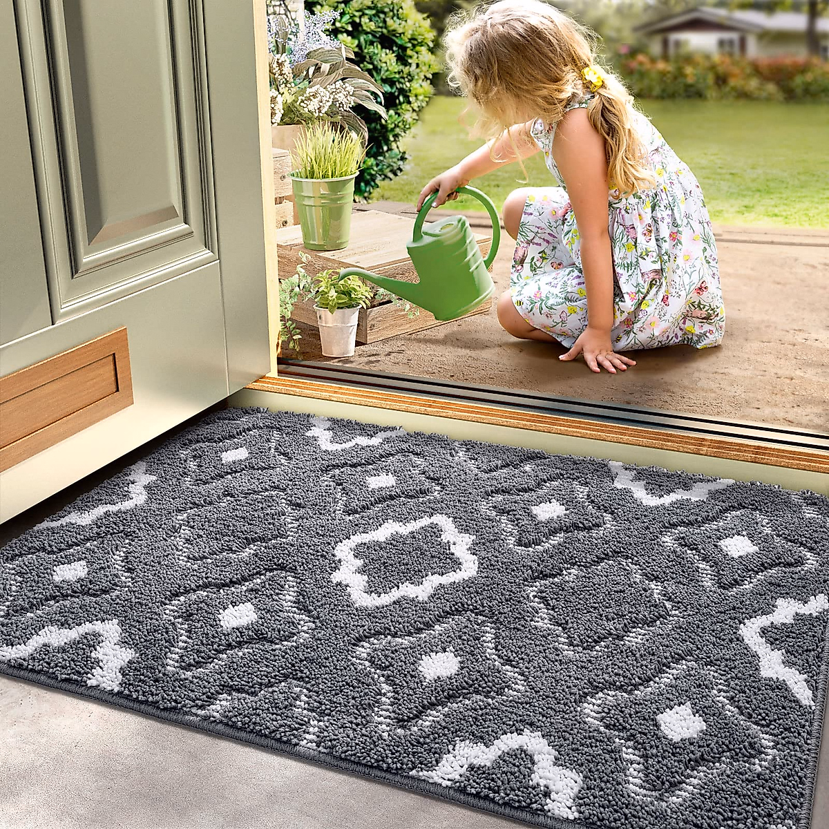 DEXI Door Mats Indoor, Absorbent Non Slip Front Door Rugs for Inside House, Low Profile Easy Clean Entrance Mat, 48"x32", Grey