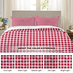 BaoNews Red White Gingham Duvet Cover Set Twin Size,3 Pieces Square Red Tablecloth Plaid Blanket Bedding Set Hotel Quality 100% Cotton Comforter Cover Set with 2 Pillowcases(No Filler)