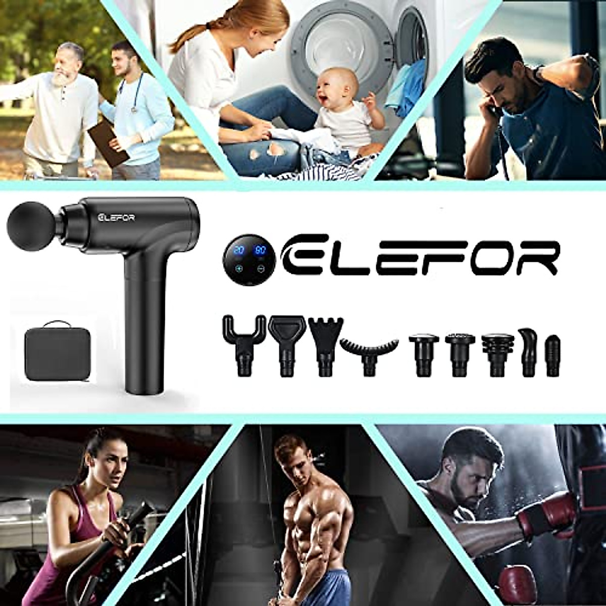 Massage Gun Deep Tissue,Percussion Back Massager Gun for Athletes Muscle Massage Gun for Pain Relief with 10 Massage Heads & 20 Speeds (Matte Black)